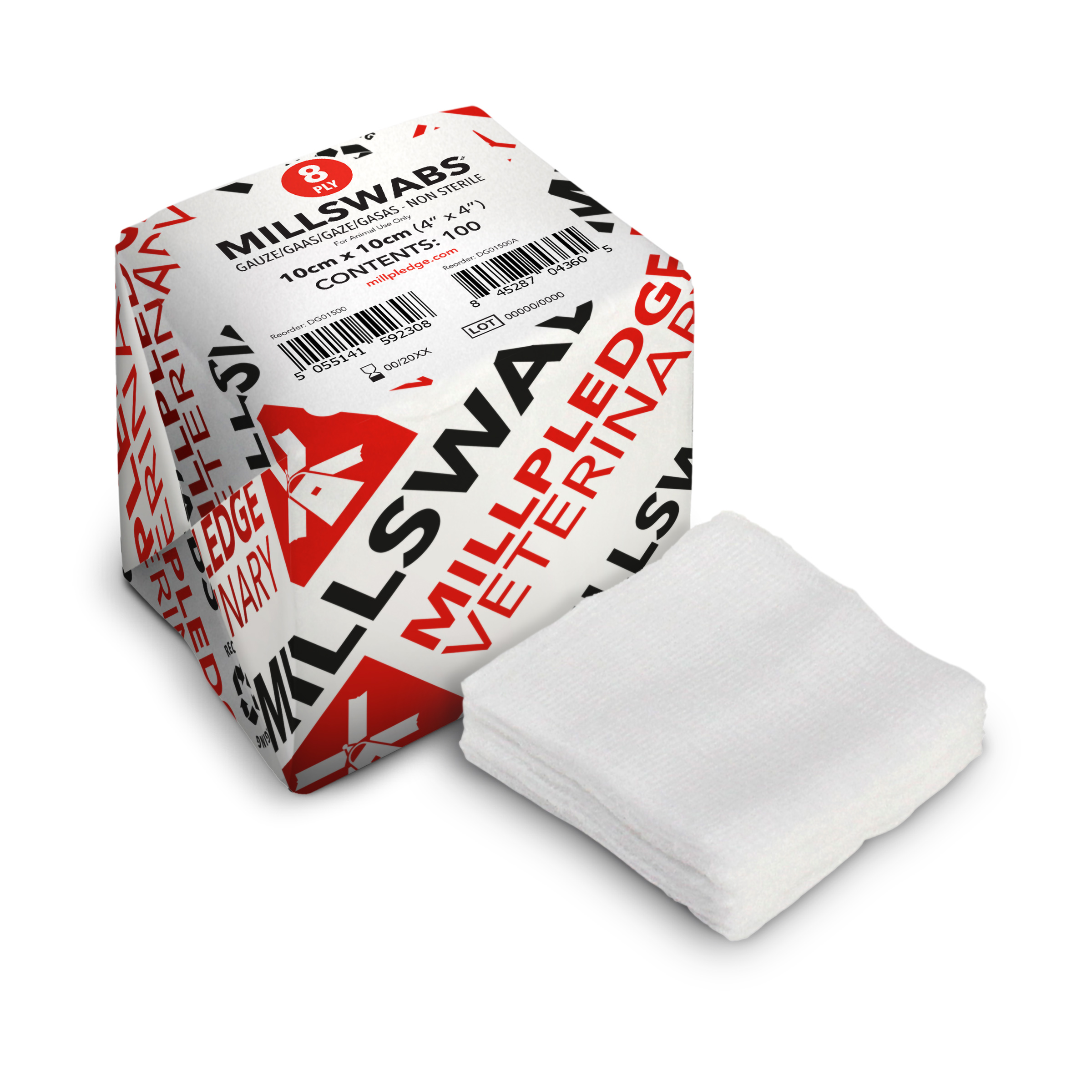 Tampons Millpledge 10 cm (paquet de 100) - Eickemeyer Veterinary Technology